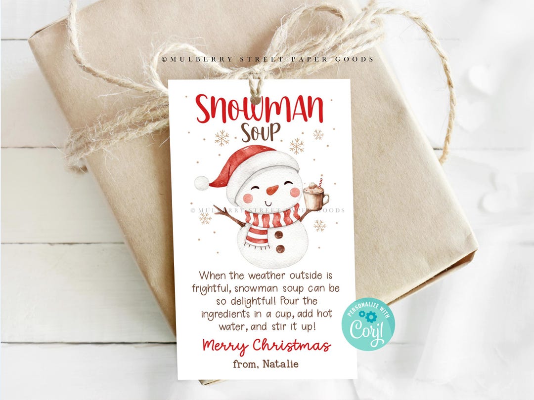 Snowman Soup Gift Tag Digital Download Christmas Hot Cocoa Gift Tag ...