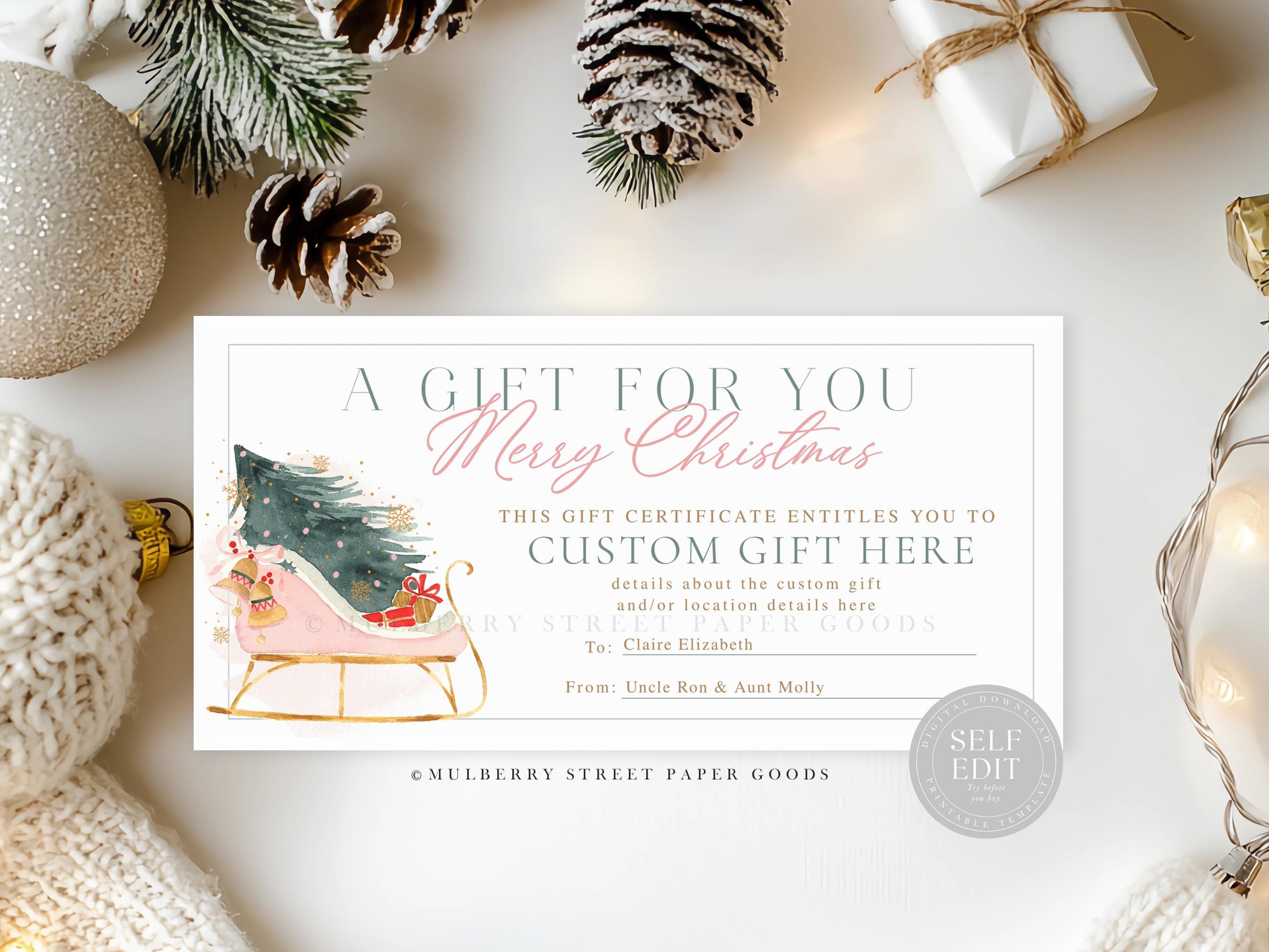 Editable Christmas Custom Gift Certificate Printable, Customizable Gift ...