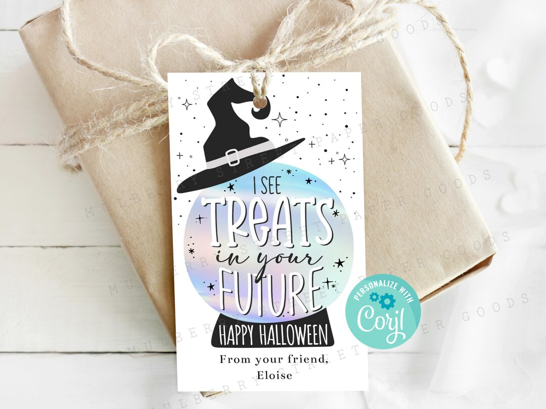 Printable I See Treats in Your Future Crystal Ball Halloween Party Gift ...