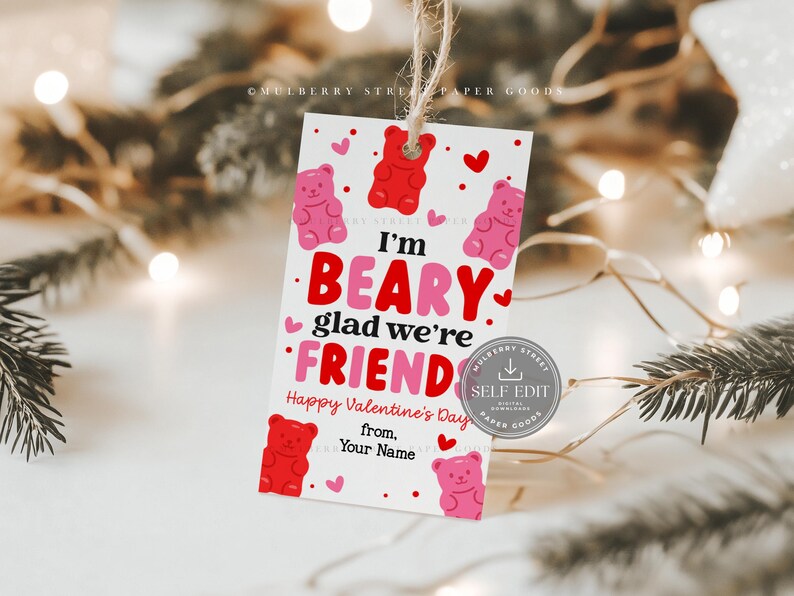 Beary Glad We Are Friends Valentine's Day Gift Tag Printable Digital ...