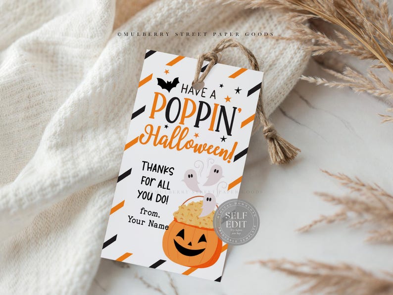 Halloween Popcorn Gift Tag Printable Digital Download Spooky Ghost ...
