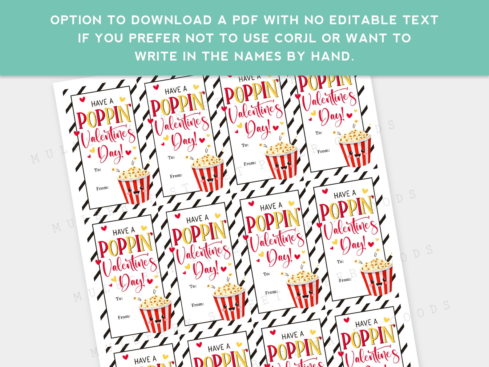 Printable Have a Poppin' Valentine's Day, Popcorn Treat Valentine's ...