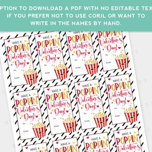 Printable Have a Poppin' Valentine's Day, Popcorn Treat Valentine's ...