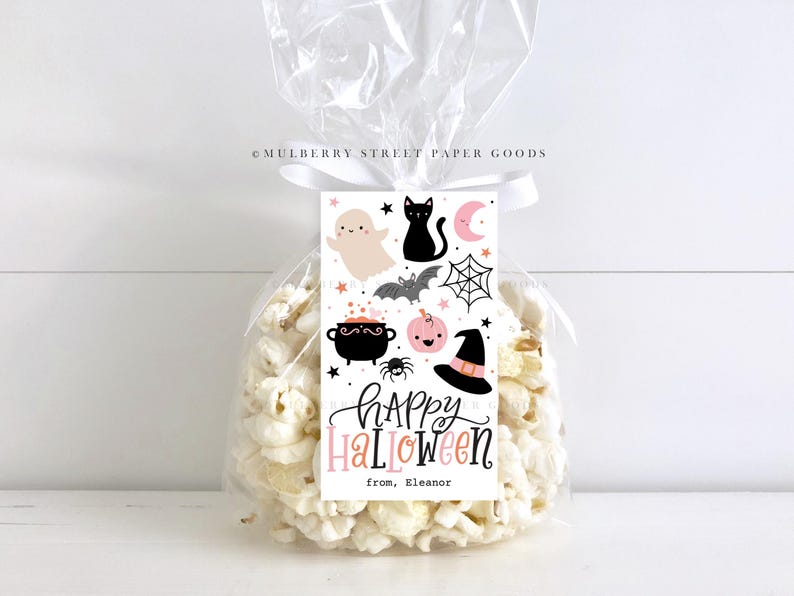 Happy Halloween Gift Tag Printable Pink Halloween Party Favors Tag ...