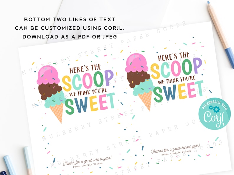 Printable Here's the Scoop Gift Card Holder, Instant Download Ice Cream ...