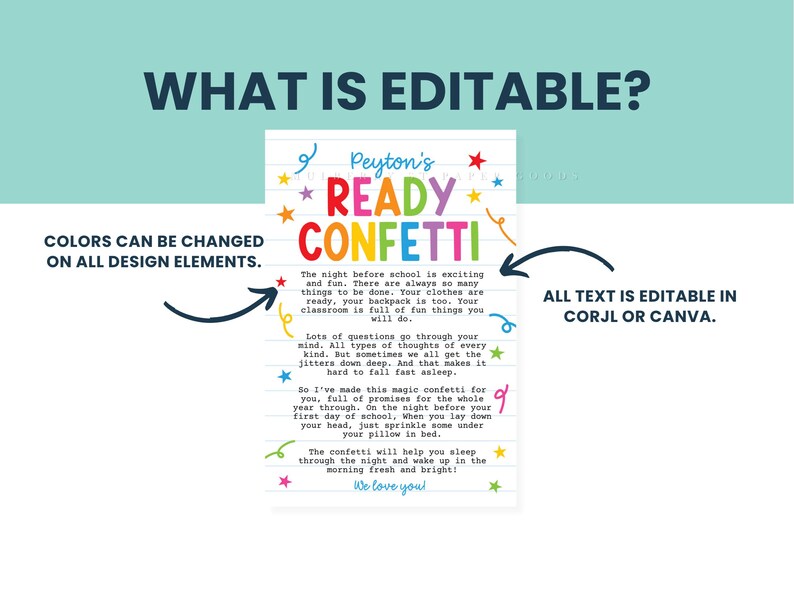 Fully Editable Ready Confetti Card Printable Back to School Canva ...