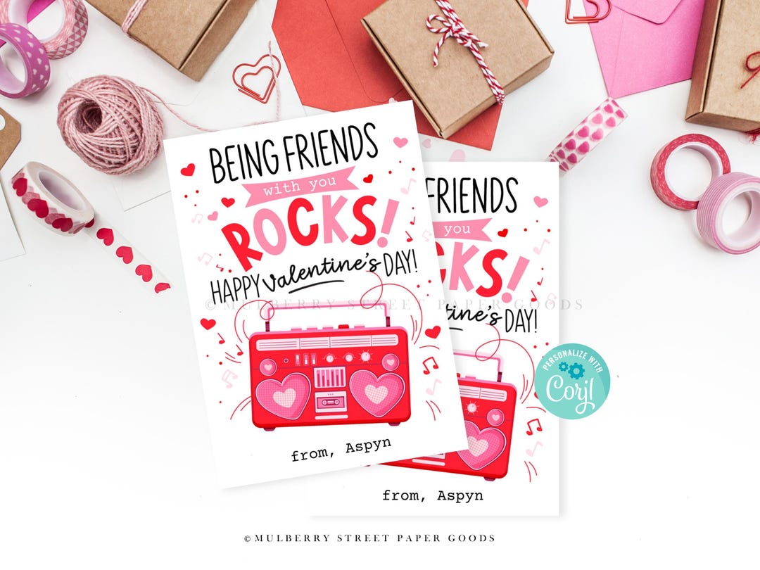 Instant Download Valentine Card Printable Being Friends Rocks Valentine ...
