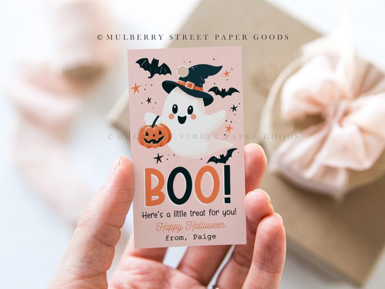 Printable Halloween Treat Tag Pink Halloween Boo Bag Tag Classroom ...
