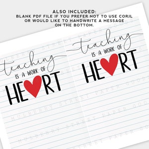 Printable Teaching is a Work of Heart Gift Card Holder, Instant ...