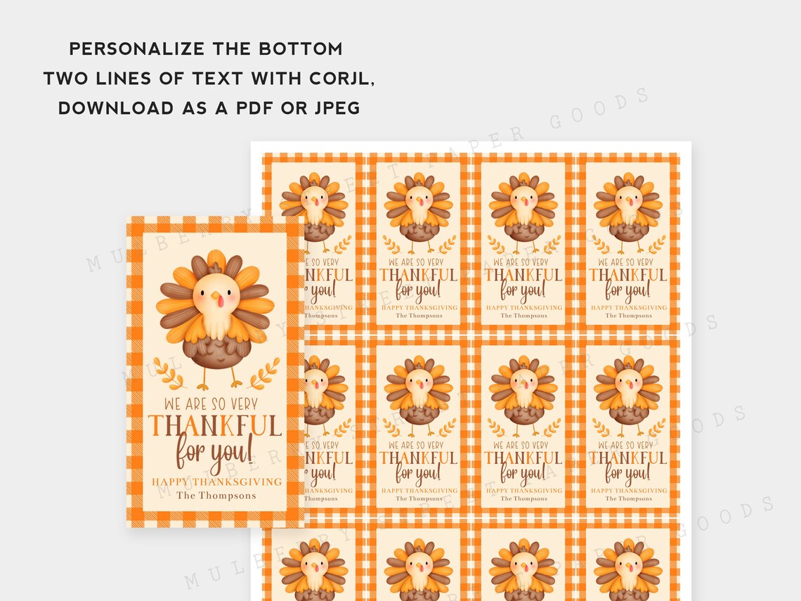 Printable We Are Thankful for You Gift Tag, Happy Thanksgiving Favor ...