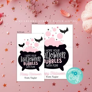 Halloween Printable Gift Tag Halloween Bubbles Tag Pink Halloween Treat ...