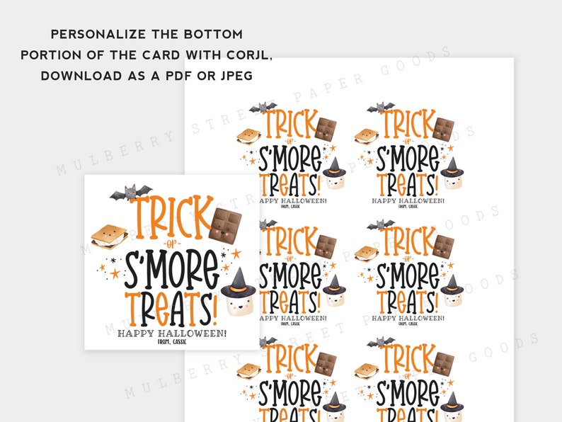 Printable Smore Treats Bag Tag, Happy Halloween Gift Bag Tag, Trick or ...
