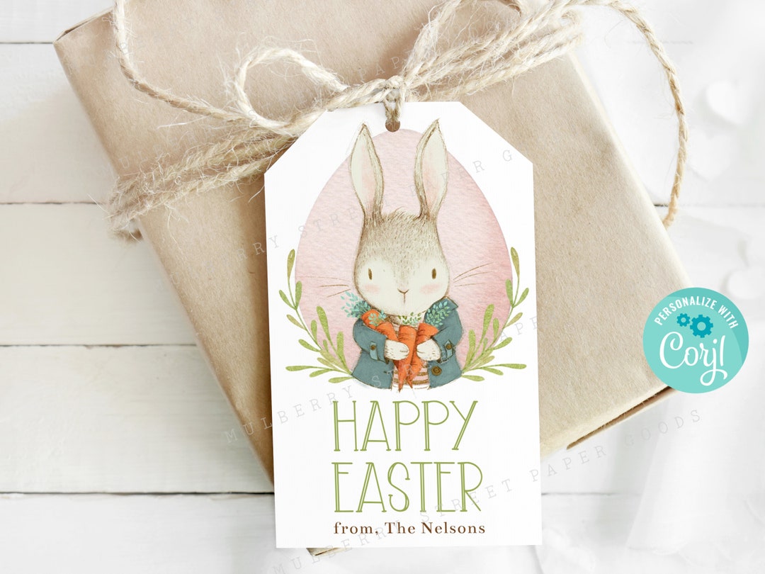 Printable Easter Bunny Gift Tag, All Text Editable Happy Easter Gift ...