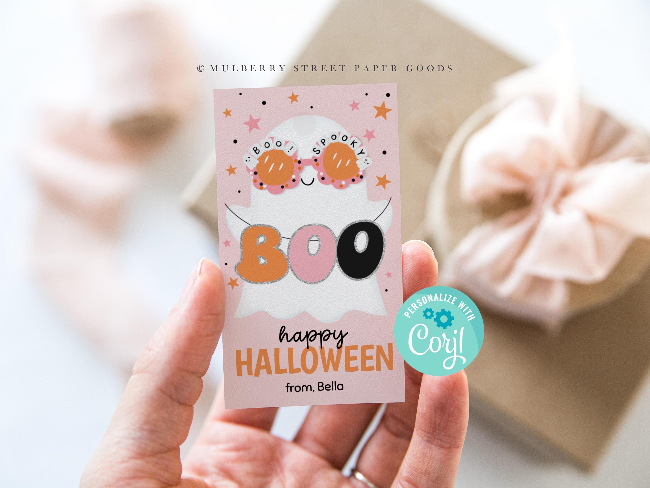 Editable Halloween Gift Tag Printable Cute Trendy Ghost Pink Halloween ...