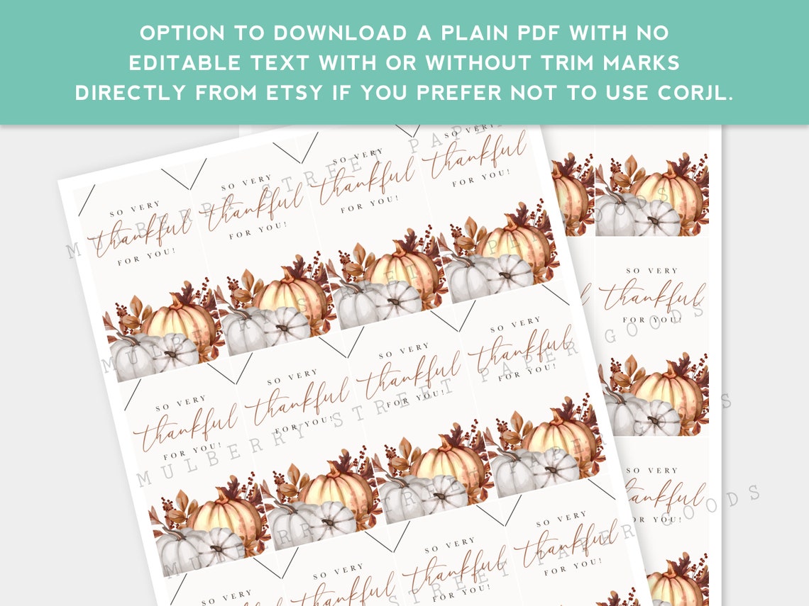 Printable so Very Thankful for You Gift Tag Autumn Favor Tag - Etsy