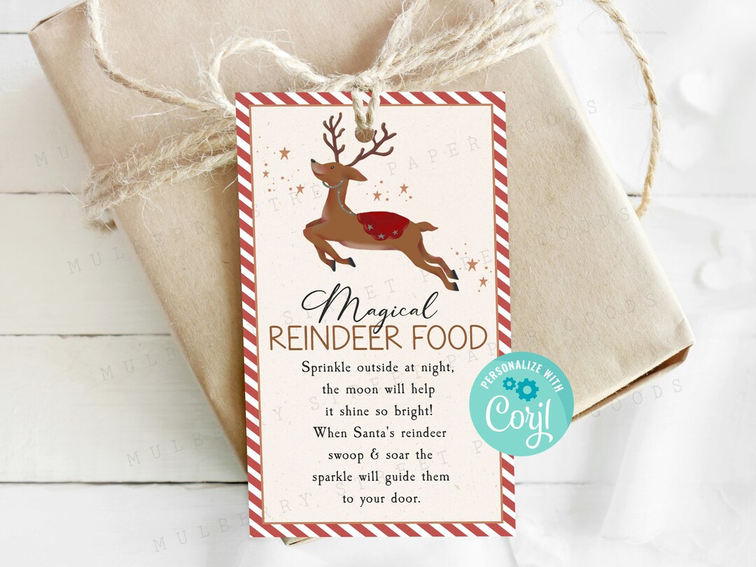 Striped Magical Reindeer Food Gift Tag Printable, Christmas Eve ...