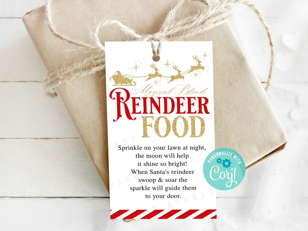 Printable Magical Blend Reindeer Food Tag, Golden Reindeer Food ...