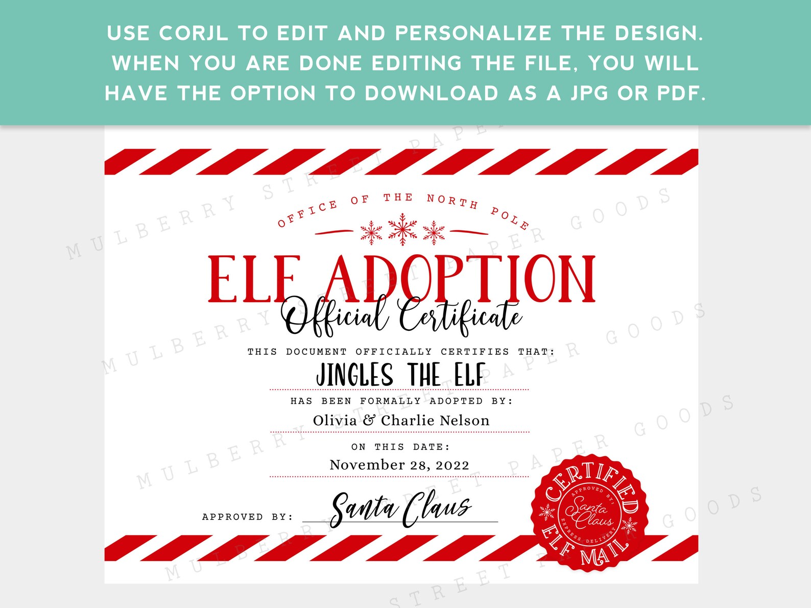 Printable Elf Adoption Official Certificate, Christmas Elf Tradition ...