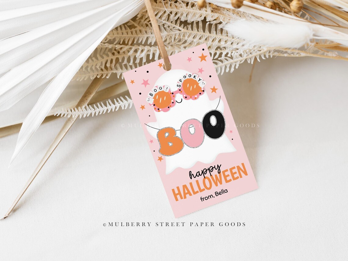 Editable Halloween Gift Tag Printable Cute Trendy Ghost Pink Halloween ...