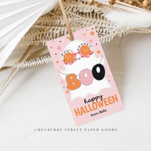 Editable Halloween Gift Tag Printable Cute Trendy Ghost Pink Halloween ...