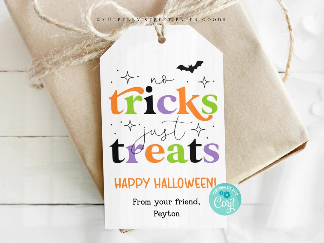 Halloween Gift Tag Printable Digital Download No Tricks Just Treats ...