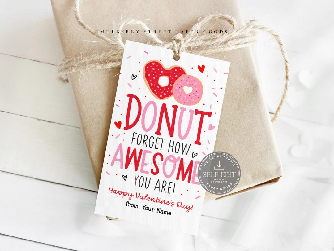 Donut Valentine's Day Gift Tag Printable Digital Download Canva ...