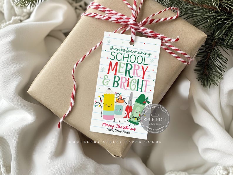 Merry & Bright Christmas Gift Tag Printable Digital Download Canva ...
