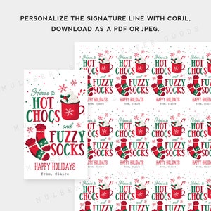 Hot Chocolate and Fuzzy Socks Christmas Gift Tag Printable, Red Green ...