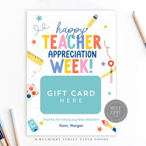 Teacher Appreciation Gift Card Holder Canva Template Teacher ...