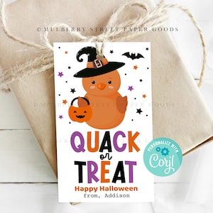 Halloween Gift Tag Halloween Rubber Duck Quack or Treat Tag Halloween ...
