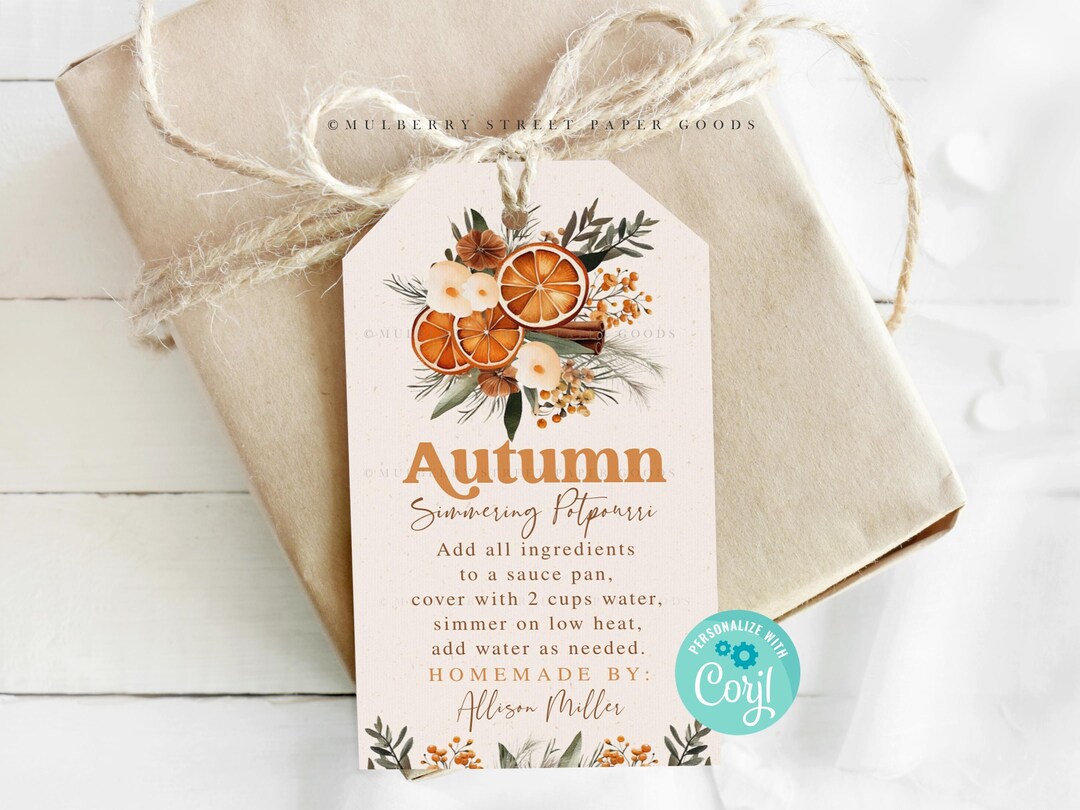 Editable Autumn Stovetop Potpourri Gift Tag Fall Simmering Potpourri ...