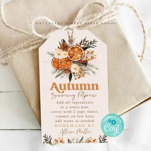Editable Autumn Stovetop Potpourri Gift Tag Fall Simmering Potpourri ...