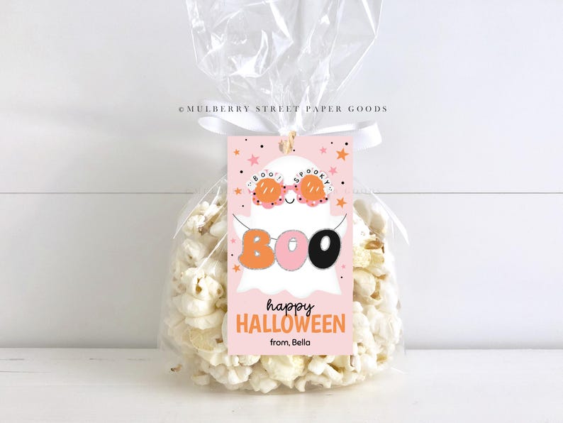 Editable Halloween Gift Tag Printable Cute Trendy Ghost Pink Halloween ...