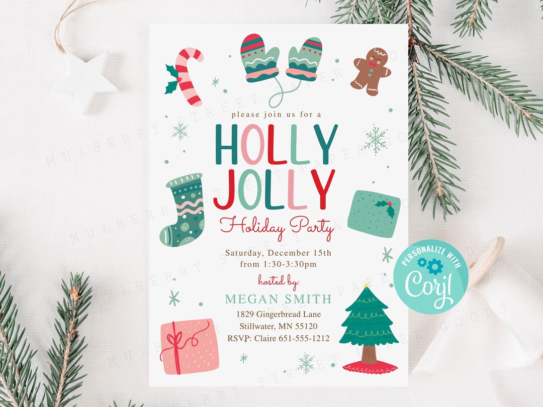 Printable Holiday Party Invitation Template, Editable Christmas Party ...