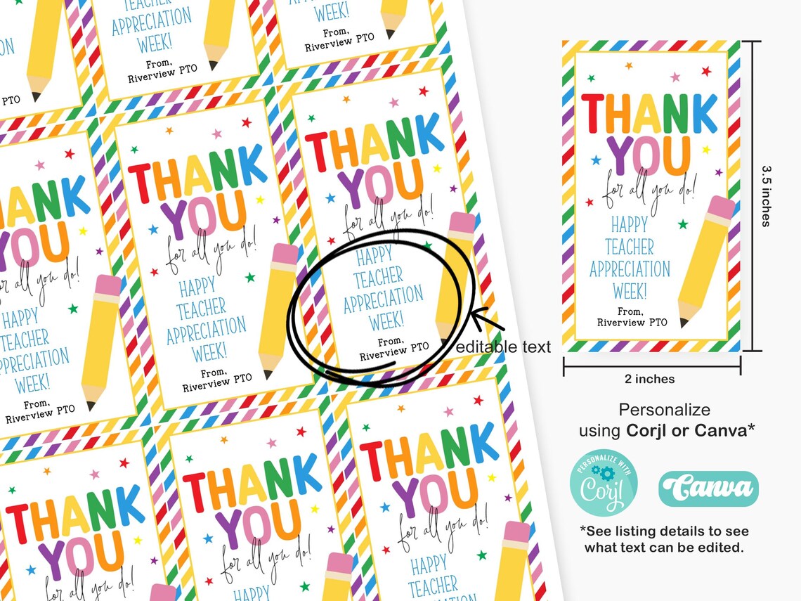 Teacher Appreciation Gift Tag Template (canva, Corjl, Instant Download ...