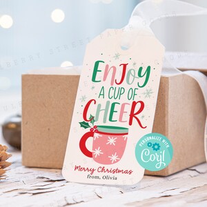 Enjoy a Cup of Cheer Christmas Gift Tag Printable, Hot Cocoa Mug ...