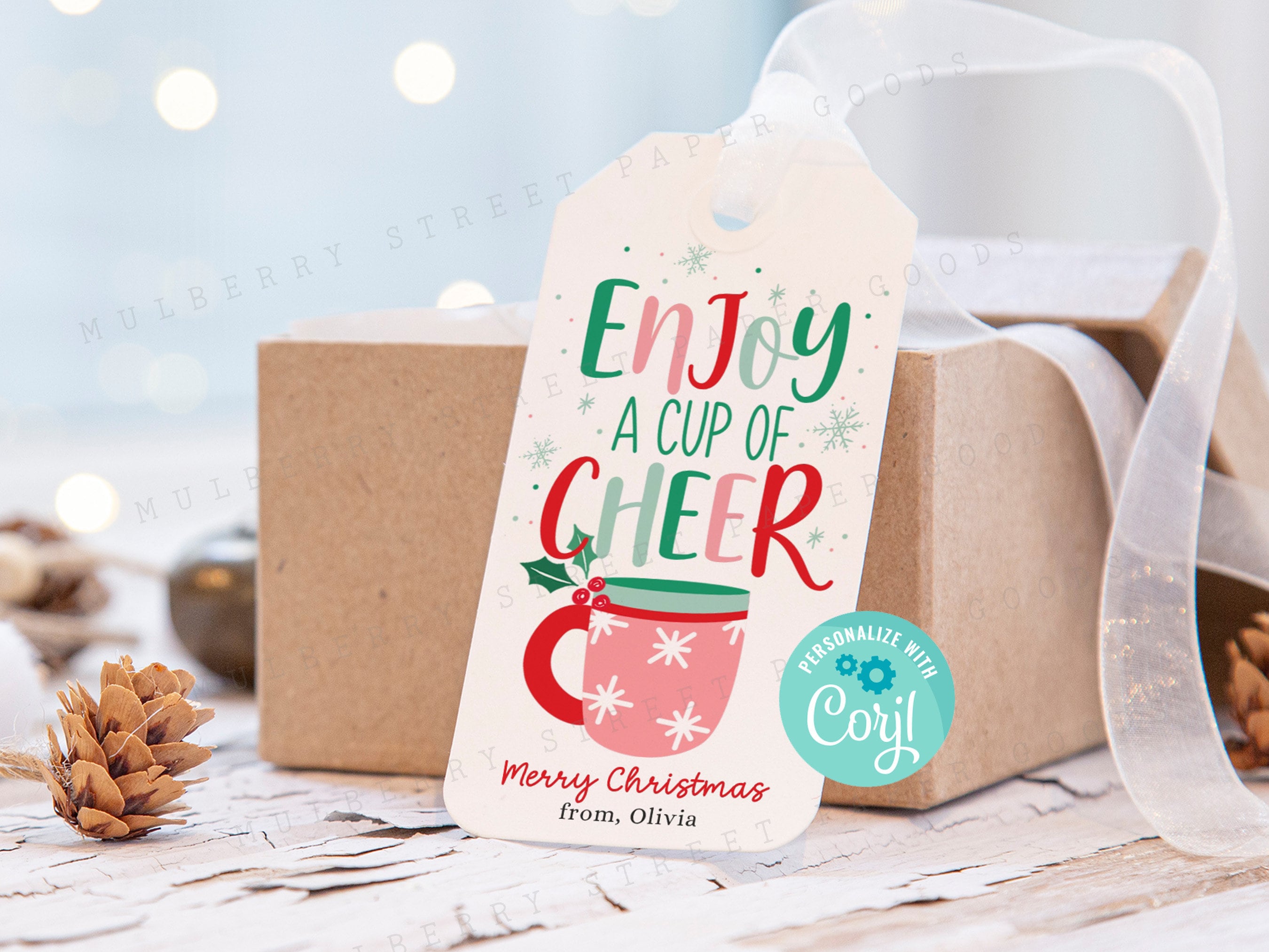 Enjoy a Cup of Cheer Christmas Gift Tag Printable, Hot Cocoa Mug ...