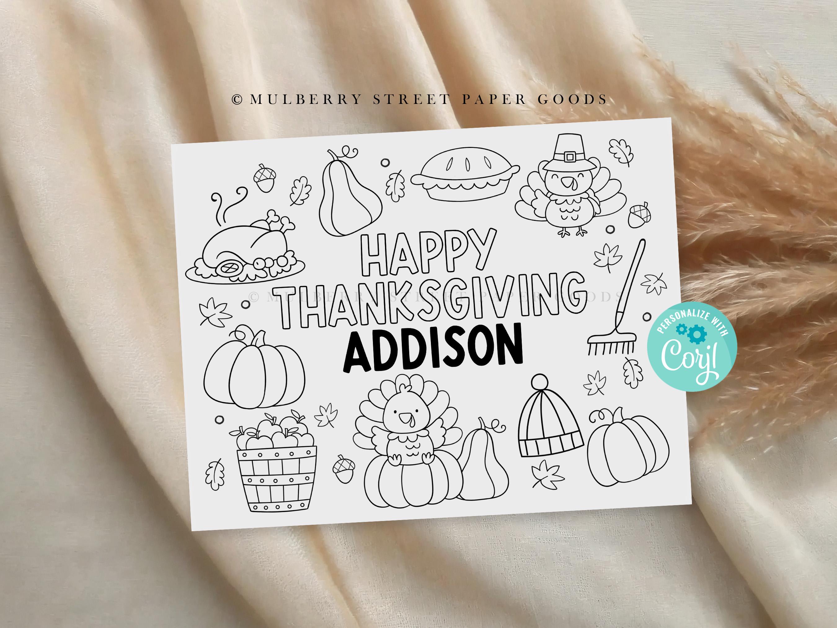 Editable Thanksgiving Coloring Page Printable Personalized Thanksgiving ...
