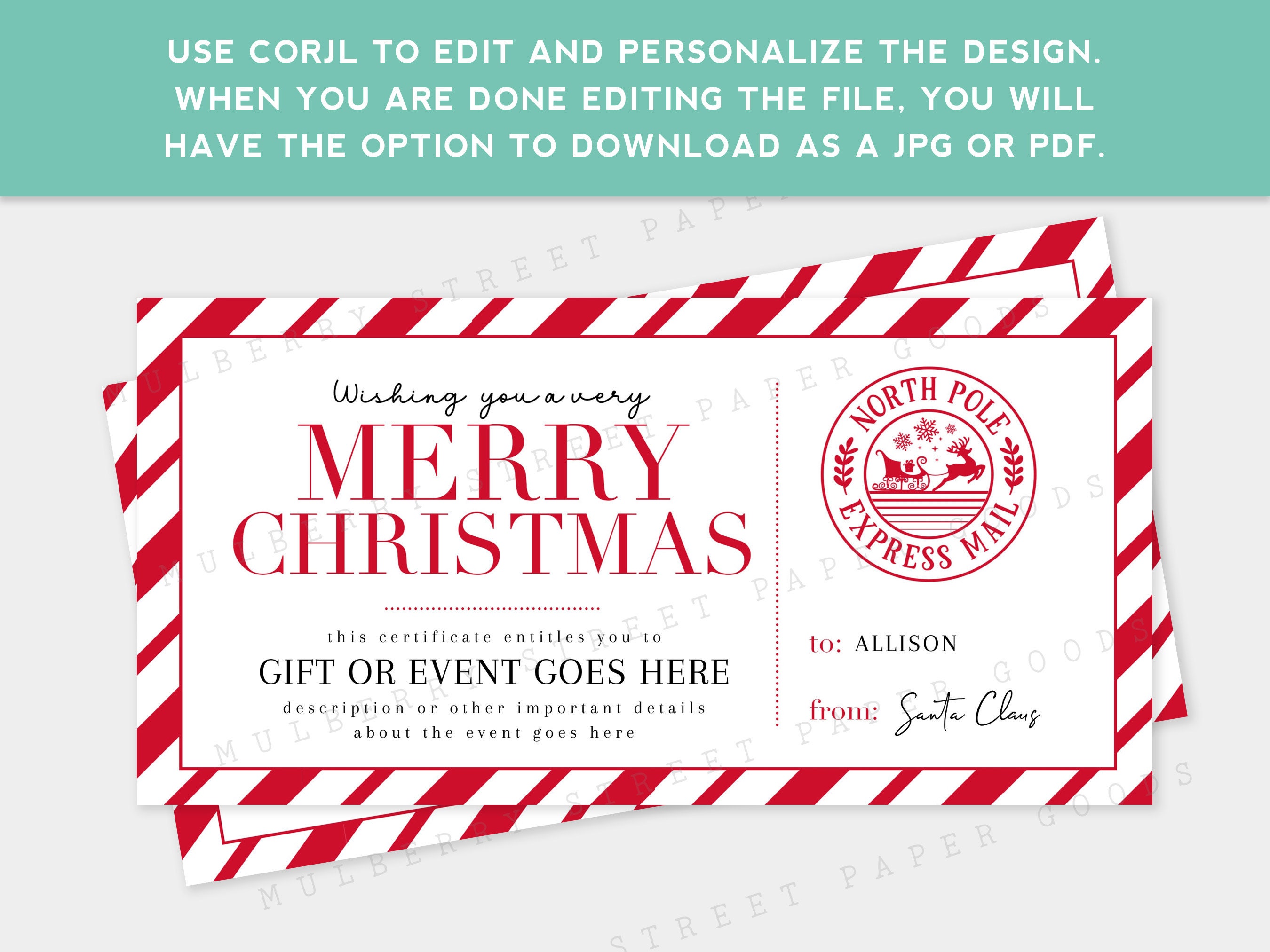 Printable Merry Christmas Customizable Gift Certificate - Etsy