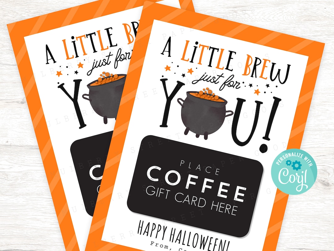Printable A Little Brew Just for You Gift Card Holder, Happy Halloween ...