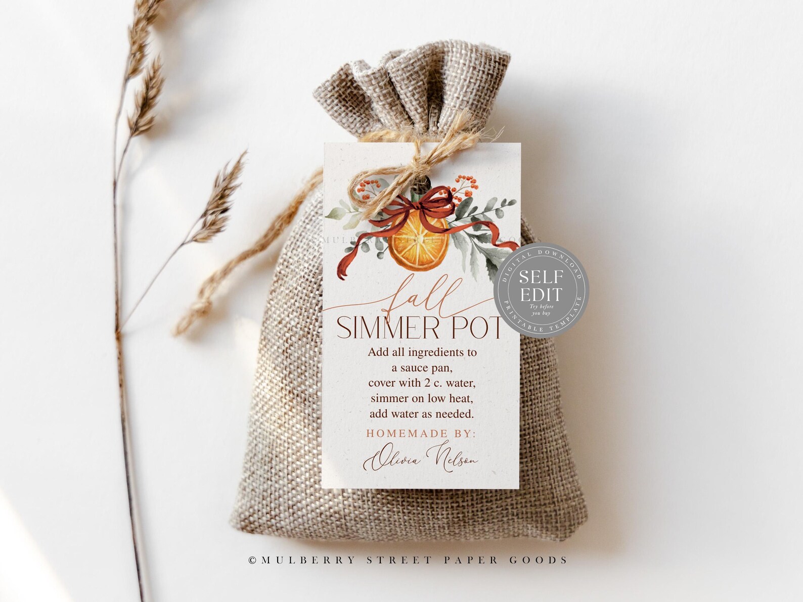 Editable Fall Simmer Pot Gift Tag Printable Cottagecore Autumn ...