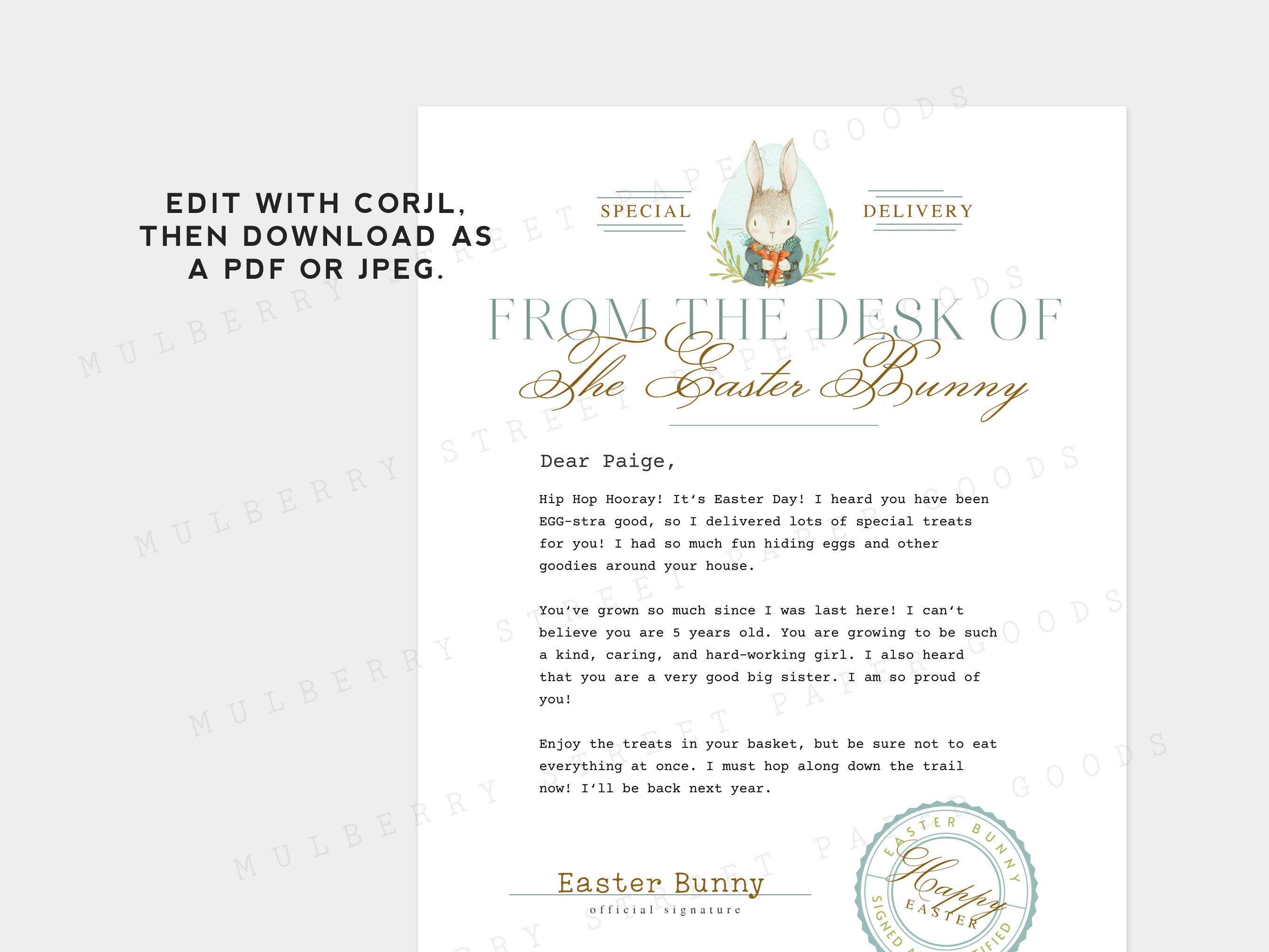 Printable Official Letter From the Desk of the Easter Bunny - Etsy