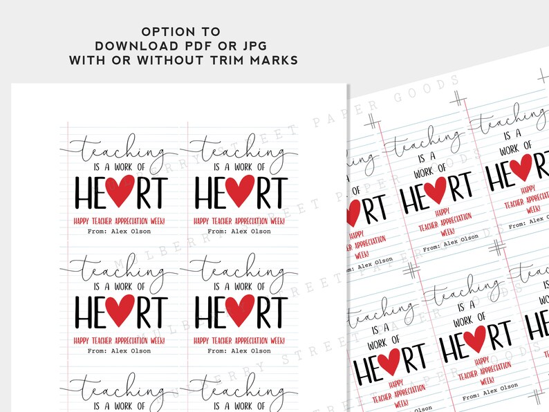 Printable Teaching is a Work of Heart Gift Tag Instant - Etsy