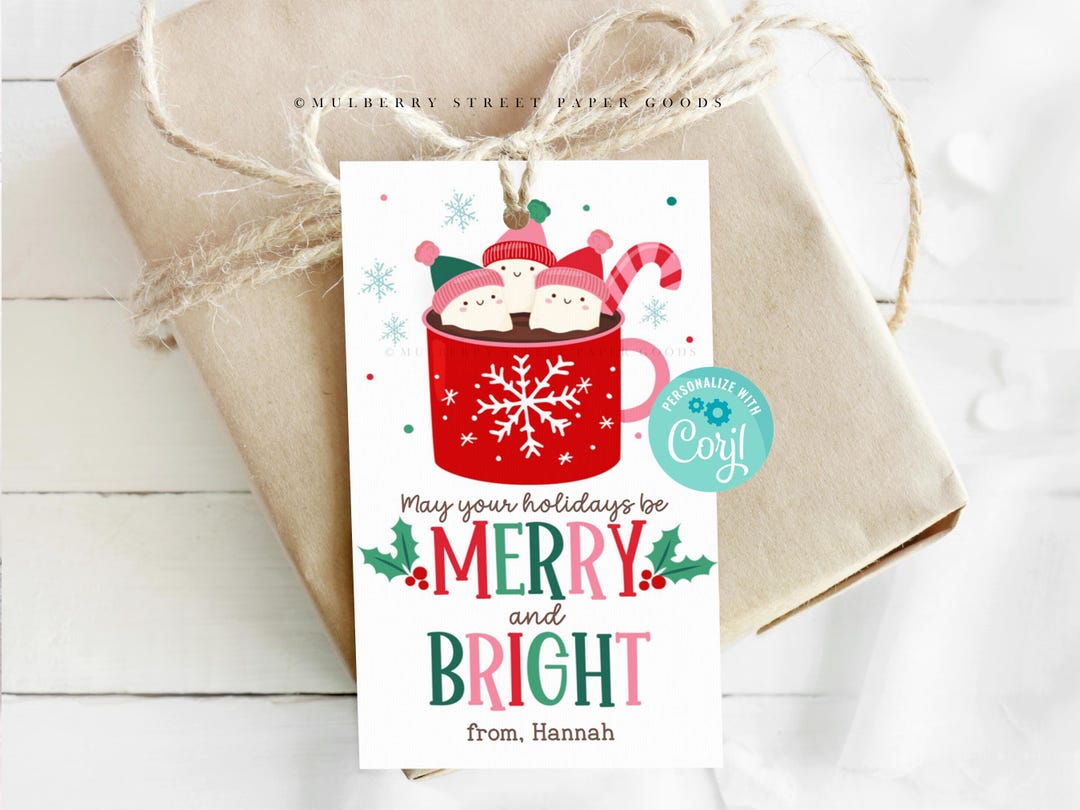 Editable Christmas Hot Chocolate Gift Tag Printable Merry and Bright ...