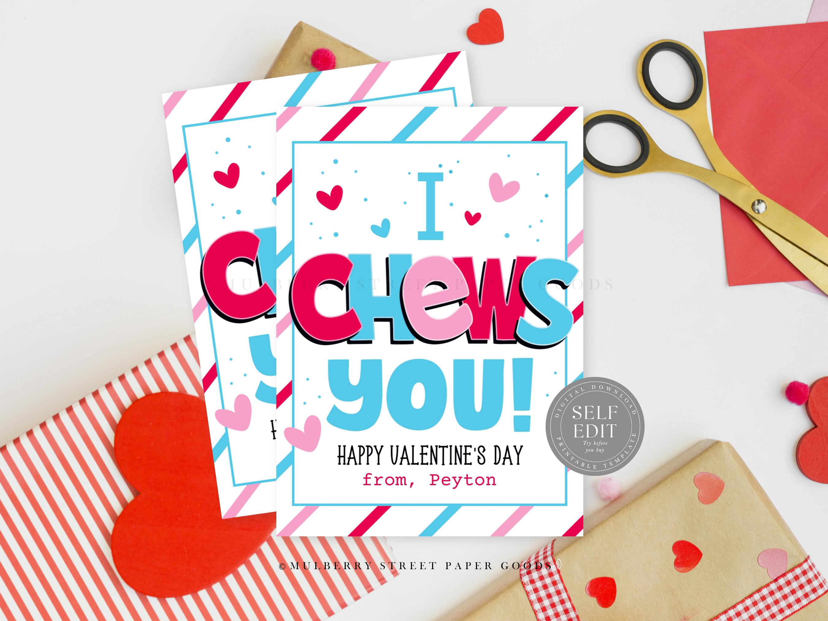 Chews You Valentine Card Printable Granola Bar Kids Classroom Valentine ...