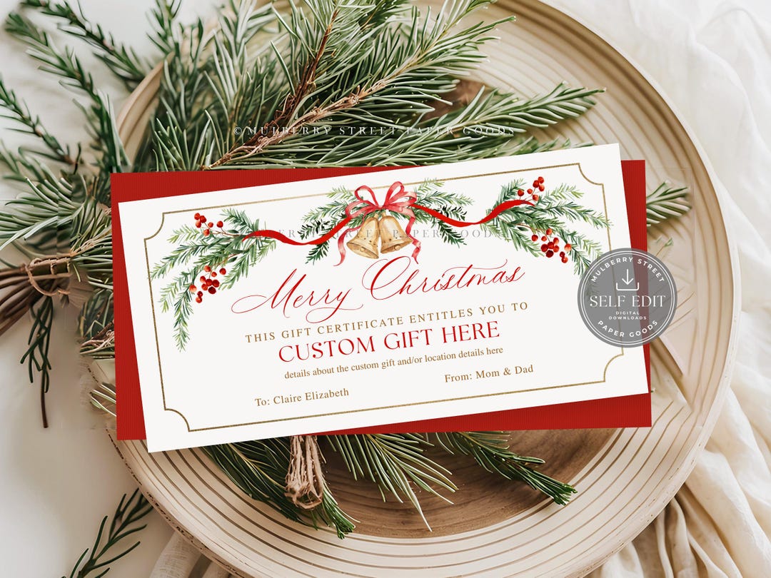 Editable Christmas Gift Certificate Printable Digital Download ...