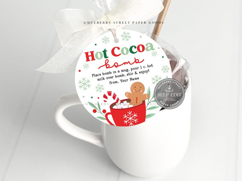 Editable Hot Chocolate Bombs Label Printable Digital Download Christmas ...