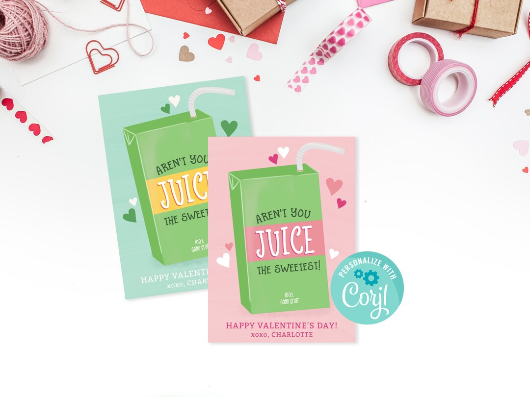 Printable Juice Box Classroom Valentine's Day Card, Instant Download ...