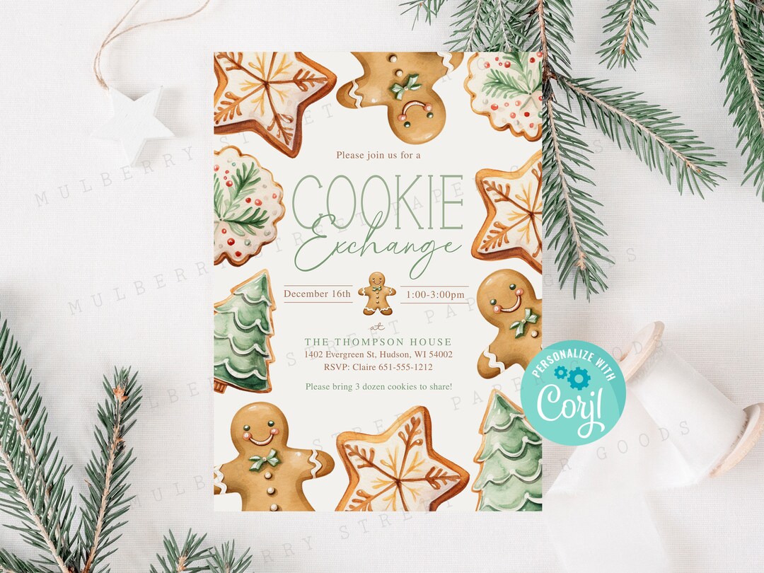Editable Christmas Cookie Exchange Party Invitation Template, Christmas ...