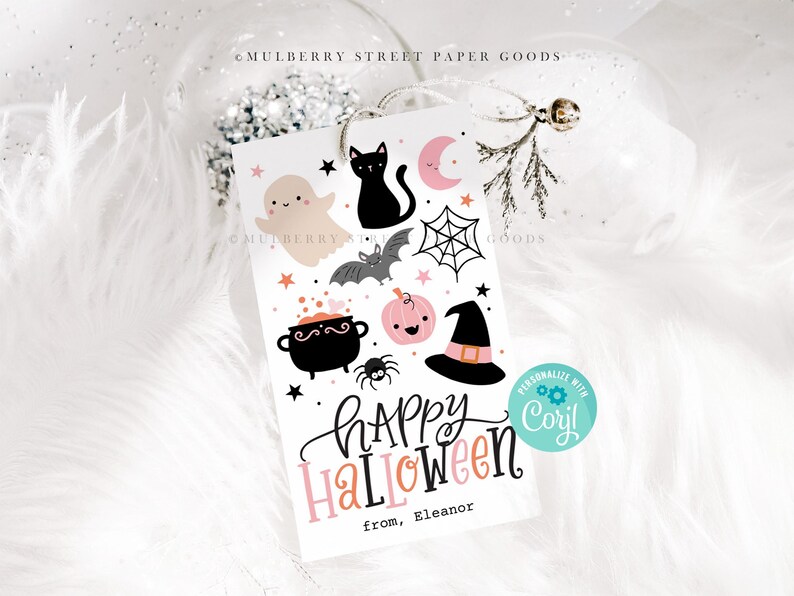Happy Halloween Gift Tag Printable Pink Halloween Party Favors Tag ...